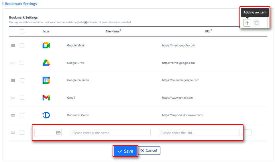 [Organization management] Setting Bookmarks – Docswave help