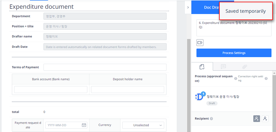 Drafting as a Temporarily Saved doc – Docswave help